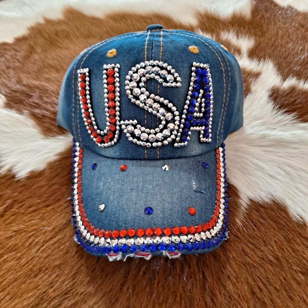 USA Bedazzled Denim Ball Cap – Rustic Rebel